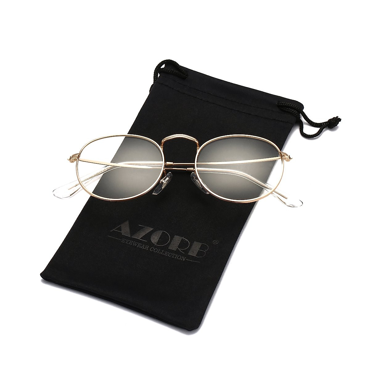 AZorb Round Clear Lens Glasses Classic Metal Frame Non-Prescription Eyeglasses for Women Men(gold)