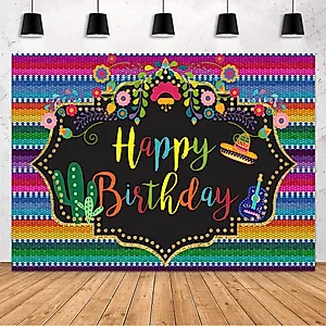 MEHOFOND Mexican Fiesta Birthday Backdrop Color Stripes Cinco De Mayo Party Decorations Mexican Festival Photography Background Cactus Banner Event Table Decor 7x5ft