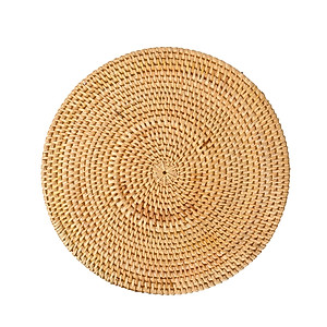 Round Rattan Coffee Table Tray with Handles - Woven Basket Food Decorative Tray ，Handmade Rattan Serving Tray with Handles ，Adorable Natural Bamboo Tray for Ottoman Coffee Table (Small/8.7 inch)