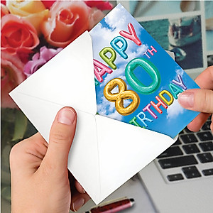 The Best Card Company - 80th Happy Birthday Notecard with Envelope - Fun 80 Year Milestone, Congrats Bday Card - Inflated Messages 80 (Not Actual Balloons) C5651FMBG