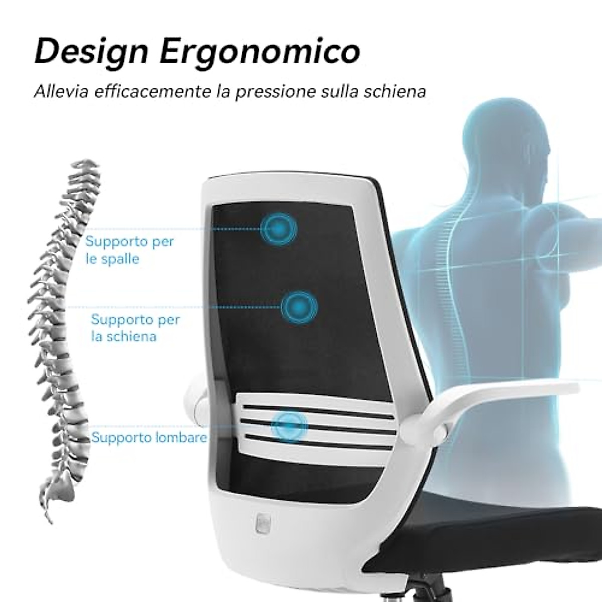 SIHOO Ergonomic Office Chair, Swivel Desk Chair Height Adjustable Mesh Back Computer Chair with Lumbar Support, 90° Flip-up Armrest (Black)