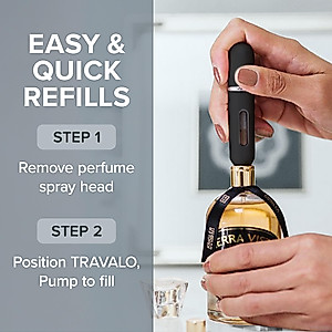 Travalo Classic HD Perfume Atomizer | Genie-S TSA Approved Travel Perfume Bottle Refillable | Reusable Airtight Easy-Fill Mini Pump Sprayer | Lightweight Elegant Design w/Volume Window | Black 0.17oz