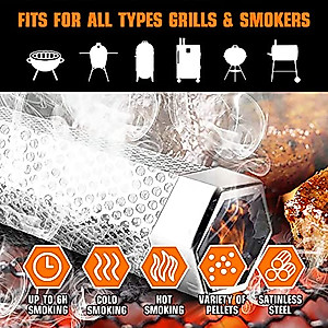 YiiMO Smoke Tube for Pellets, 12'' Pellet Smoker, plus Fiberglass BBQ Grill Mat Heat Resistant