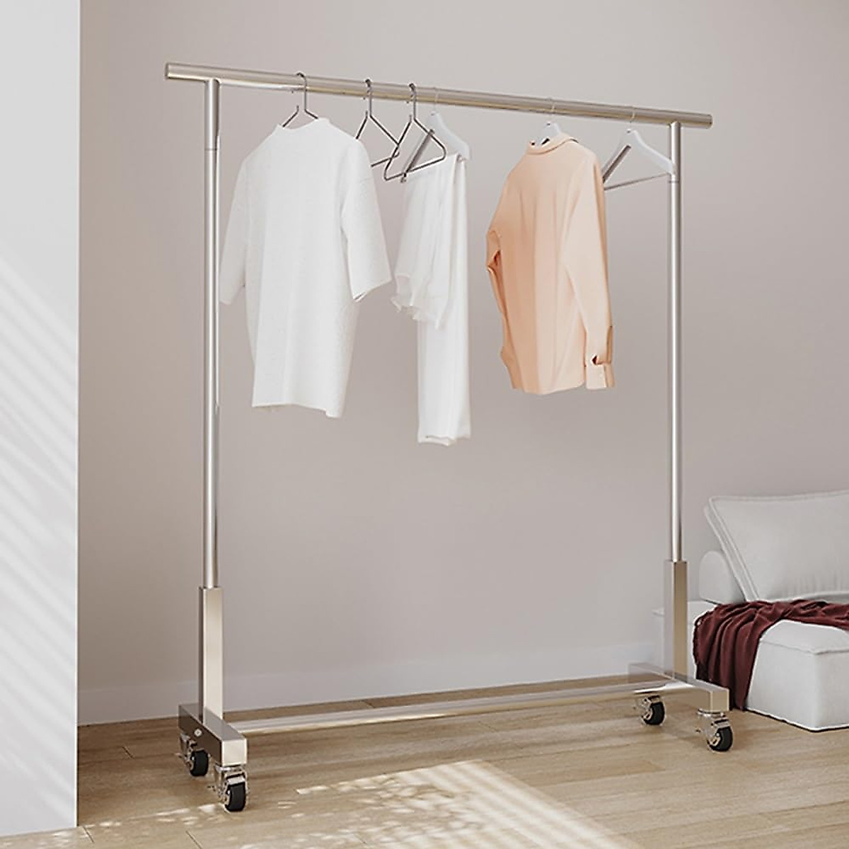 NYASAA Single Mobile Clothes Hanging Rail, Portable Freestanding Garment Rack for Bedroom, Laundry Room