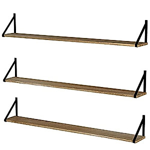 Wallniture Bora Long Floating Shelves, Wall Bookshelf Living Room Decor Book Shelves for Office, Kitchen Organization Bedroom Decor Burnt, 48"x6" Set of 3