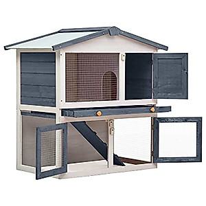 YAFF Outdoor Rabbit Hutch 3 Doors Gray Wood (32.582lbs)