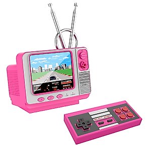 E-MODS GAMING Retro Games Console GV300S Mini TV Style 308 Video Games Player with Handheld Gamepad & AV Output - 3.0 Inch Screen Electronic Games Machine Xmas Gift for Kids Adults (Pink)