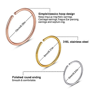 Xanowan Stainless Steel Hoop Nose Ring Cartilage Ring Set 6 Color Set for Men and Women