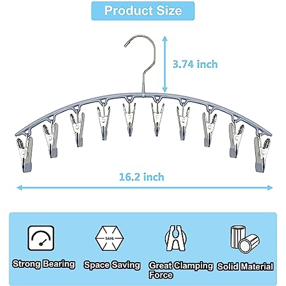 Pant Hangers with Clips, 20 Pack Metal Pants Hangers Space Saving Skirt Hangers for Women, Non Slip Adjustable Heavy Duty Clip Hangers for Pants, Jeans, Trousers, Skirts, Shorts, Socks