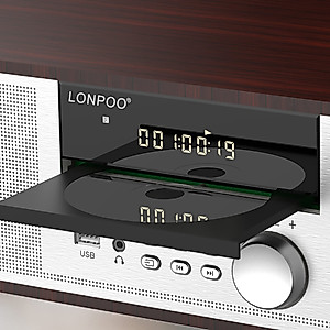 LONPOO Nostalgic Home Stereo System, Vintage Micro Component 40W RMS CD Player & Wireless Bluetooth Audio Streaming,FM Radio,USB Playback,Aux-in & Earphone Port