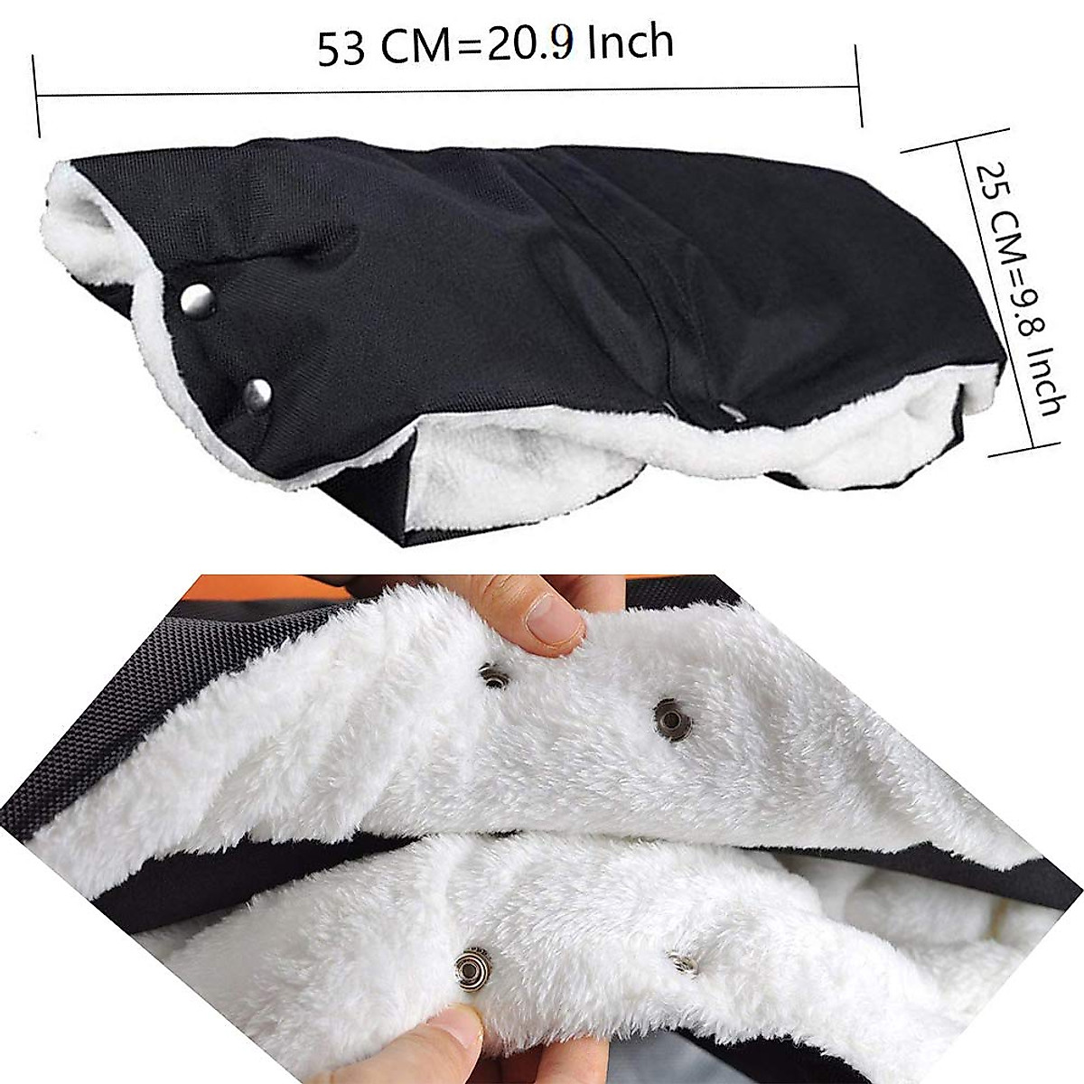 Stroller Gloves for Winter Waterproof, Extra Thick Fleece Stroller Hand Muff, Anti-Freeze Pram Accessories Baby Stroller Hand Gloves Hand Warmer (Black)