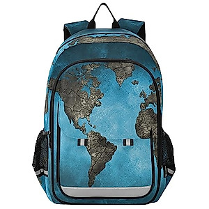 ZENWAWA Realistic World Map Kids School Backpack for Girls Boys, Travel Backpacks with Reflective Strips Multiple Pockets for School Hiking Summer Camp 17.7 inches