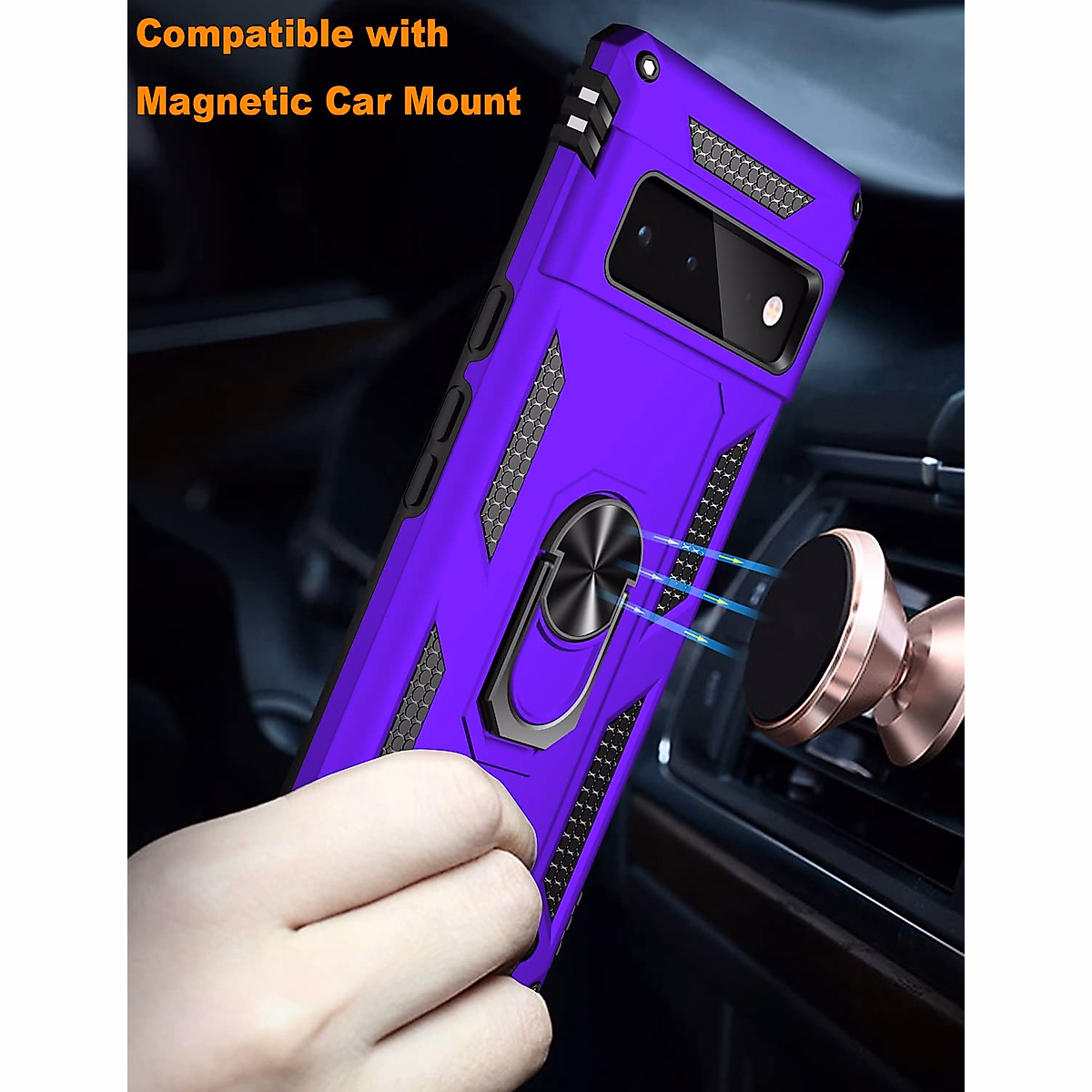 IKAZZ Suitable for Google Pixel 6 Pro Case,Military Grade Shockproof Heavy Duty Protective Phone Cover Pass 16ft Drop Test with Magnetic Kickstand Car Mount Holder Purple