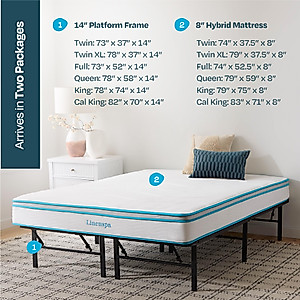 Linenspa 8” Memory Foam and Innerspring Hybrid Mattress + 14” Black Metal Platform Bedframe – Full Mattress + Metal Folding Full Bedframe