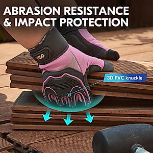 Vgo... 1-Pair Heavy Duty Work Gloves Women, Synthetic Leather Yardwork Gardening Gloves, Impact Protection Construction Gloves, Vibration Reduction Mechanic Gloves(M,Pink,SL8849IP-FM)