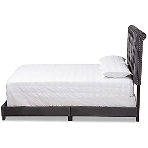 Baxton Studio Candace Luxe and Glamour Dark Grey Velvet Upholstered Queen Size Bed