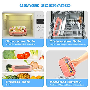 Bento Box Lunch Box, Bento Box Adult Lunch Box, Lunch Containers for Adults/Students, 5 Cup Bento Boxes with 4 Compartments&Fork, Leak-Proof, New and Upgraded Packaging, Pink