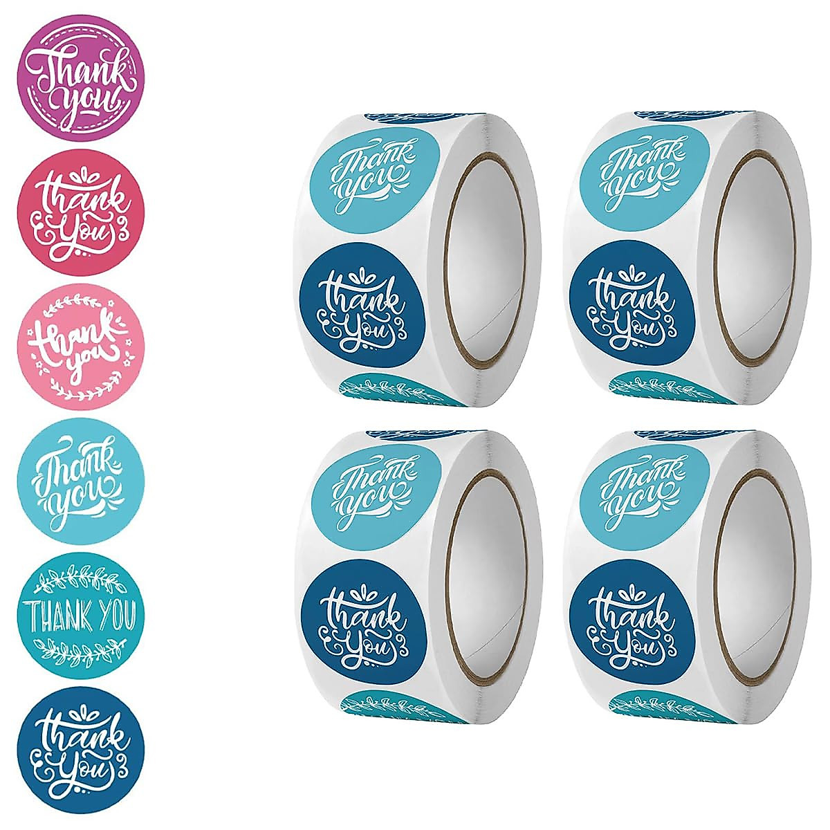 Thank You Sticker Labels 2000 Pcs(4 Rolls, 500 Pcs/Roll, 6 Designs) for Packaging Small Business, Envelope Seal (1 Inch)