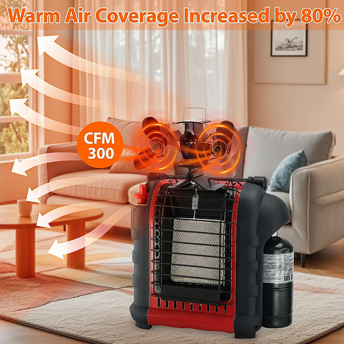 TCFUNDY Wood Stove Fan Heat Powered for Buddy Heater,Dual Motor Fireplace Eco Fan with Bracket Fixed on Propane Space Heater,Quiet Operation Circulating Warm Air, Stove Fan for Wood/Log Burner Stove