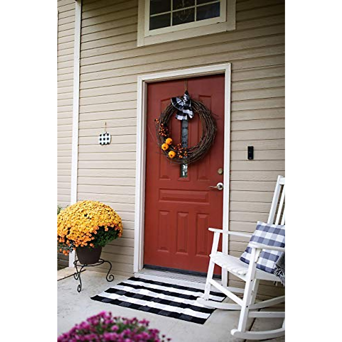 Buffalo Plaid Rug 28" x 43" - Indoor/Outdoor Black and White Checkered Rug - Area Rugs for Layered Door Mats Washable Carpet for Porch/Kitchen/Farmhouse - Washable Thick Plaid Hand-Woven Fabric