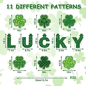 Whaline 11Pcs St. Patrick's Day Yard Signs with 22Pcs Stakes Glitter LUCKY Green Clover Lawn Sign for Indoor Outdoor Home Lawn Decorations Holiday Anniversary Ornaments Party Supplies
