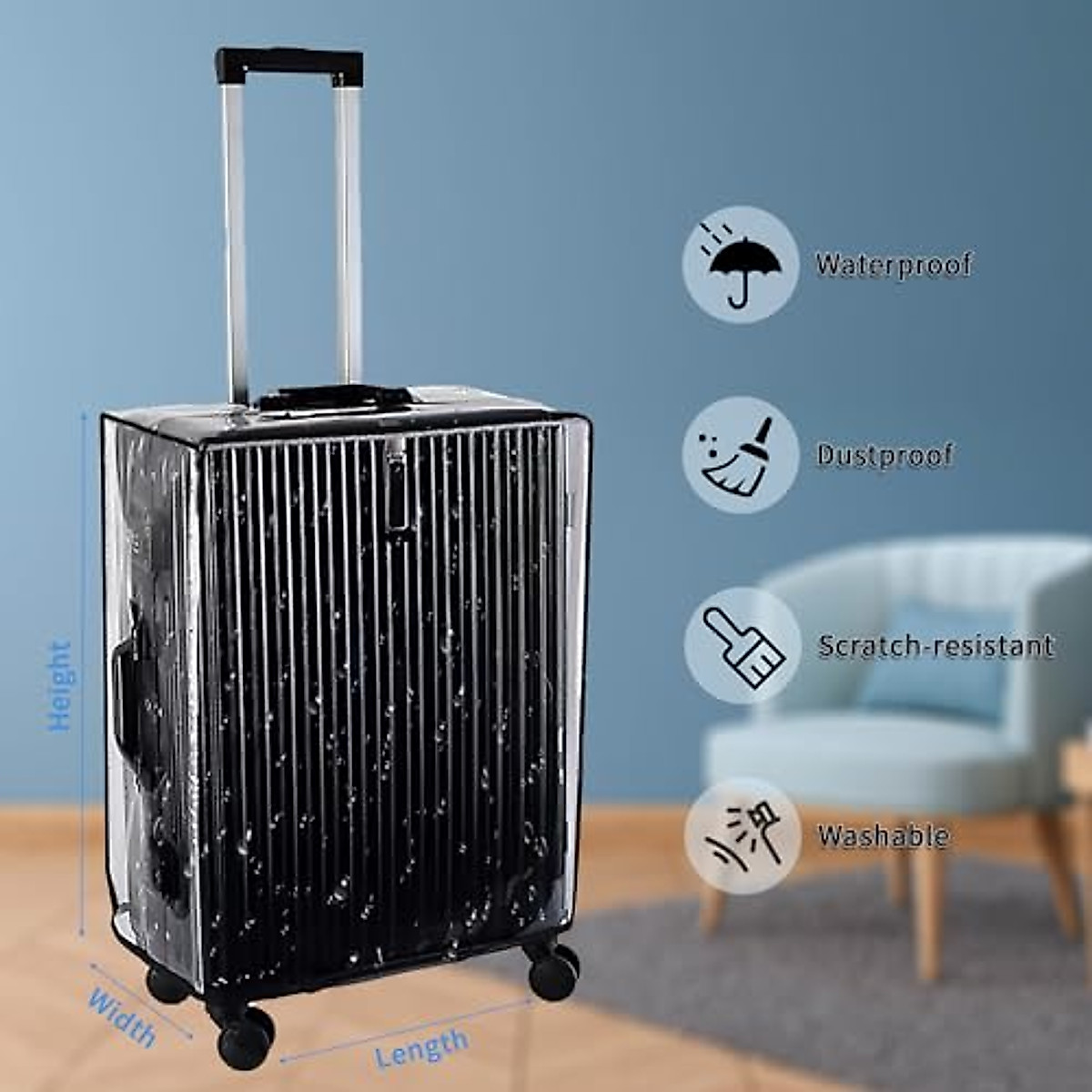 Hsyydzi Luggage Protector Case Clear PVC Suitcase Cover - Dustproof, Waterproof, Scratch-Resistant Luggage Covers for Suitcase, Clear Luggage Protector Cover(28inch-24.2''H * 20''L * 12.6''W)