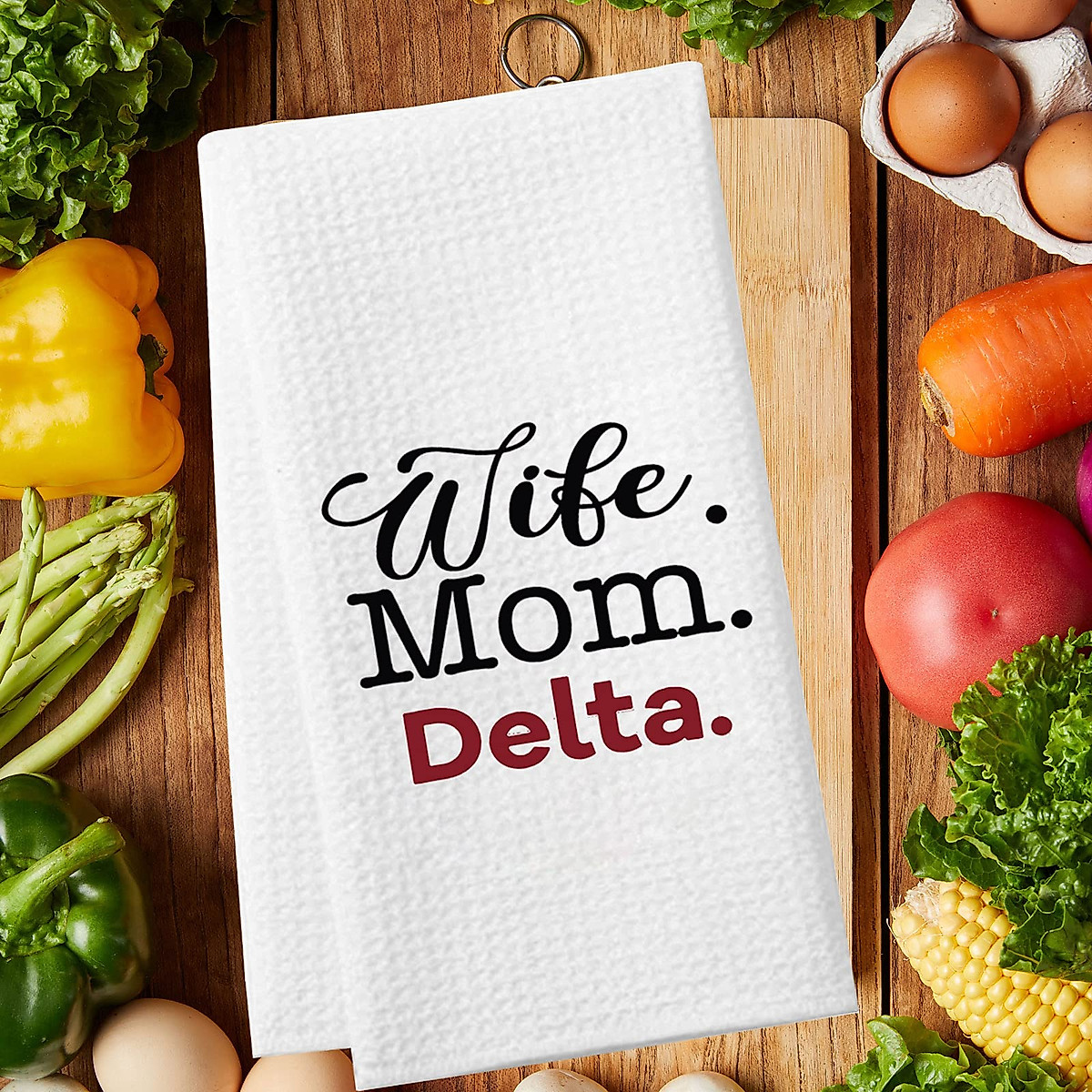 LEVLO Sorority Kitchen Towel DST Sorority Gift Wife Mom Tea Towels Sorority Waffle Weave Kitchen Decor Dish Towels (Wife Mom)