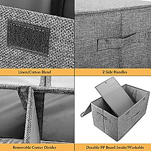 Valease 2 Pack Large Storage Boxes with Lids and Handles, Collapsible Linen Storage Bins Organizer Containers Baskets Cube with Removable Divider for Home Bedroom Closet Office (Grey, Large)