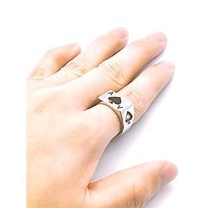 JAJAFOOK Biker Ring Mens Womens Solid Polished Stainless Steel Signet Ring Poker Spade Ace Silver Black Size 5