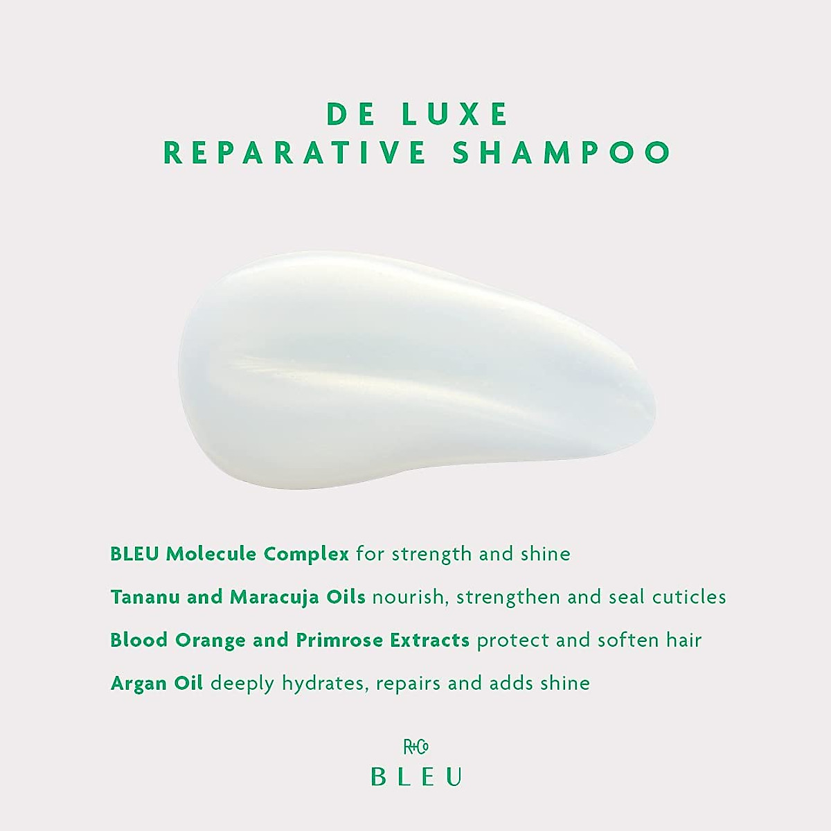R+Co BLEU De Luxe Reparative Shampoo – Hydrates, Strengthens, Adds Shine, Repairs Coarse, Fragile, or Damaged Hair, Seals Cuticles, Improves Texture and Elasticity, Vegan, 8.5 oz