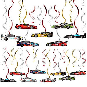 Racing Car Party Foil Swirls Streamers Photo Booth Props Kit - 30 Pcs Room Hanging Decorations Happy Birthday Childrens Kids Favors Party Supplies - NO DIY REQUIRED