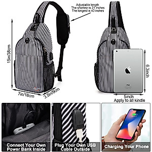 Lumesner Sling Bag Crossbody Sling Backpack with USB Charging Port,Water Resistant Shoulder Bag for Men Women,Lightweight One Strap Backpack Chest bag for Hiking,Cycling,Biking