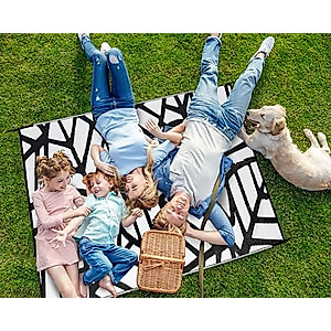 GARTOL 9x12 Outdoor Rug Waterproof, Reversible Plastic Straw Rug for RV, Patio, Backyard, Pool Deck, Picnic, Beach, Camping, Outdoor Carpet Mat (Black & White)