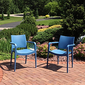Sunnydaze Landon All-Weather Plastic Indoor and Outdoor Dining Armchair - Commercial Grade - Sax Blue - 2 Chairs
