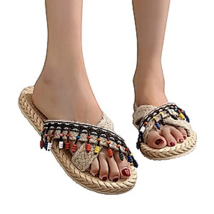 Imitation Woven Flip and Straw Slippers Beach Summer Spring and Flat Women Sandals Flops Pineapple Slippers for Women (Coffee, 8.5)