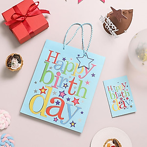 Fu HeaLer 13 Inches Blue Birthday Gift Bag Set, with Card & Tissue Paper,Perfect Party Favor for Any Celebration (1 Pack)