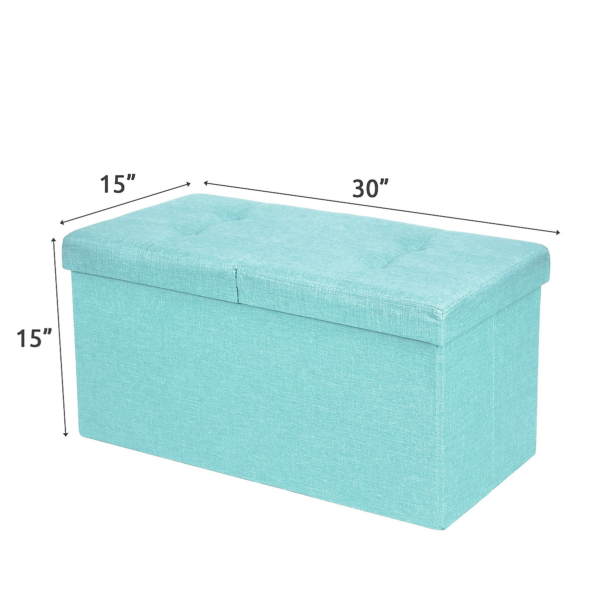 Otto & Ben Mellow Folding Box Chest with SMART LIFT Top Upholstered Tufted Ottomans Bench Foot Rest for Bedroom and Living Room, 30", Mint Blue 30" Storage Ottoman