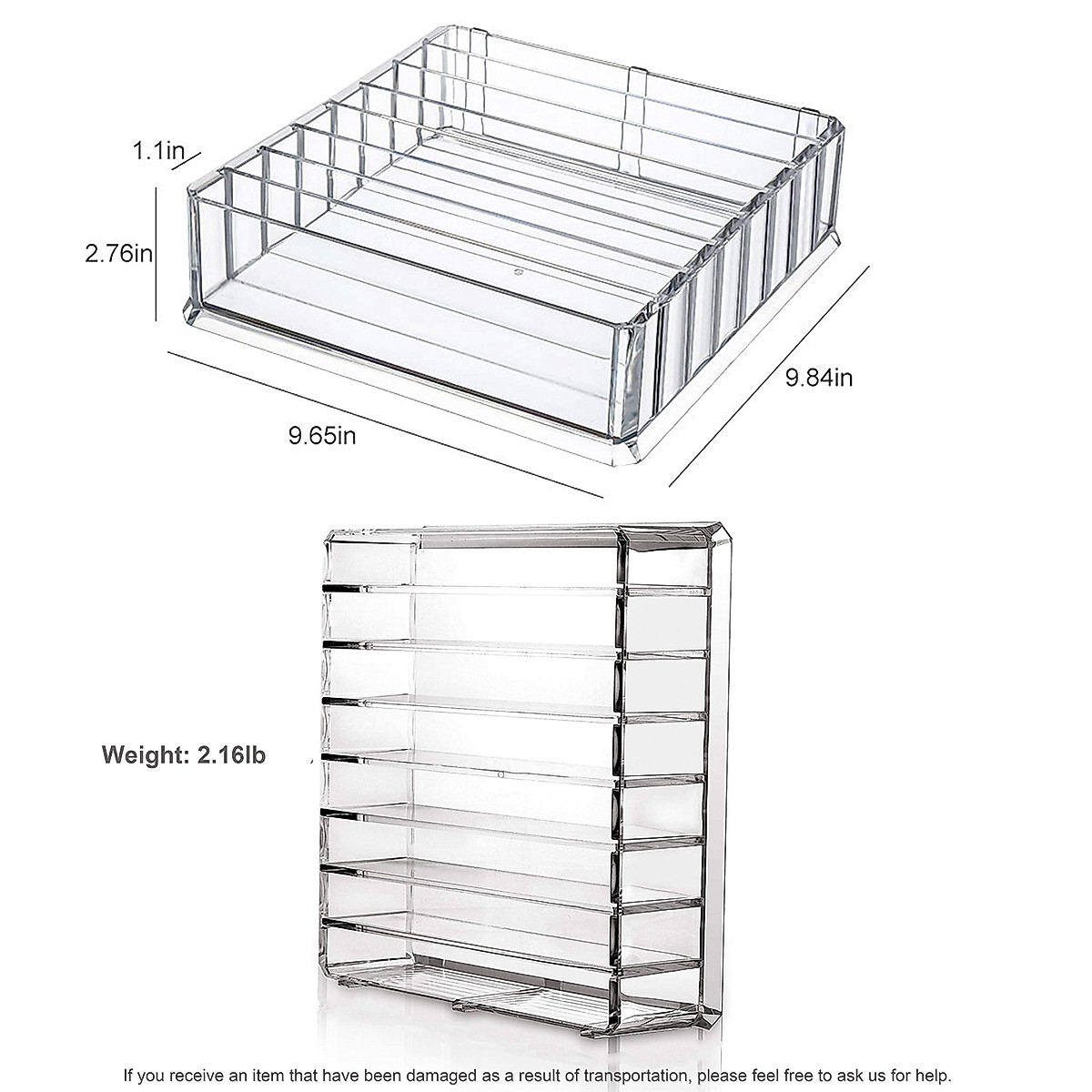 ROWNYEON Acrylic Makeup Organizer Compact Makeup Palette Organizer 8 Spaces Eyeshadow Pallet Makeup Organizer Holder For Vanity Clear Cosmetics Makeup Drawer Organizer With Removable Dividers