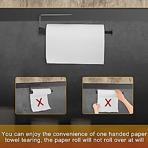 Paper Towel Holder Under Cabinet: Single Hand Operable Wall Mount Paper Towel Roll Holder with Damping Effect | Self-Adhesive or Screw for Kitchen | Bathroom (Black)