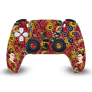 Head Case Designs Officially Licensed Frida Kahlo Portrait Pattern Floral Vinyl Faceplate Sticker Gaming Skin Case Cover Compatible with Sony Playstation 5 PS5 DualSense Controller