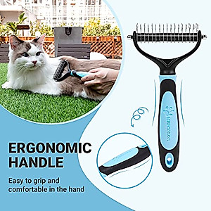 MIU COLOR Pet Grooming Brush, 2 Sided Undercoat Rake for Dogs & Cats, Professional Deshedding Brush and Dematting Tool, Effective Removing Knots, Mats, Tangles for Cats, Dogs, Extra Wide
