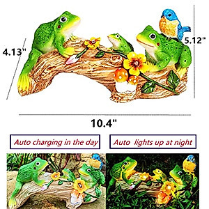 iRonrain Solar Garden Statues Frog, Outdoor Art Decor Figurine Waterproof Lights with Frogs Bird Mushroom & Flowers, Garden Sculpture Ornament for Spring Lawn Yard Thanksgiving Christmas (Frog)