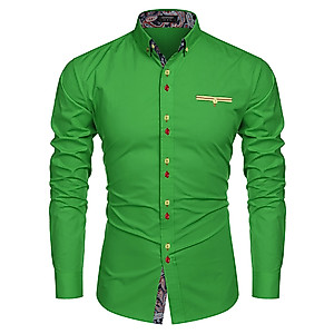 Coofandy Men's Fashion Slim Fit Dress Shirt Casual Shirt, 01-green, Medium