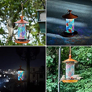 Ottsuls Solar Bird Feeder for Outside - Mosaic Copper Outdoor Hanging Lantern, Solar Powered Hanging Birdfeeder with Hook for Wild Birds, Unique Bird-Gift