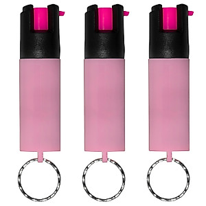 Police Magnum Pepper Spray Self Defense - Mini Pocket Safety Tool - Small discreet Canister Case- Made in The USA- 3 Pack 1/2oz Twist Lock Pink Sleeve Keyring