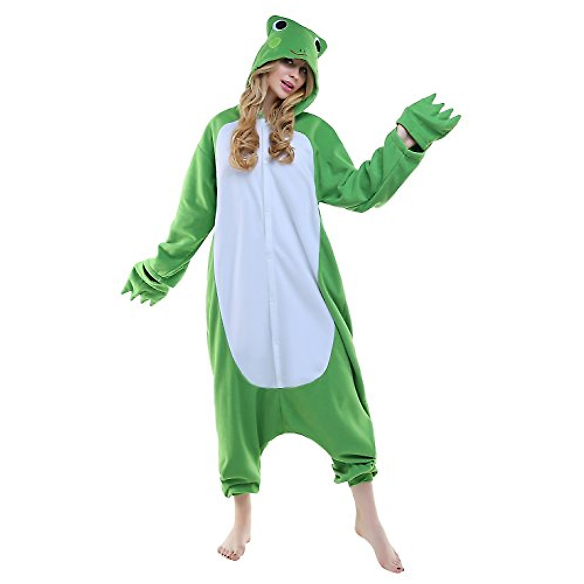 CANASOUR Polar Fleece Frog Costume Christmas Adult Anime Unisex Animal Cosplay Onesie (Small,Frog Green)