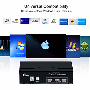 2 Port Displayport KVM Switch Dual Monitor 4K@60Hz 2K@144Hz with Cables, USB 2.0 Hub, Digital Display for 2 Computers 2 Monitors Sharing Keyboard Mouse Video