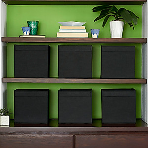 Household Essentials 86-1 Foldable Fabric Storage Bins | Set of 6 Cubby Cubes with Flap Handle, Black