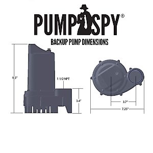 PumpSpy PS2000C Pre-Assembled SmartPump Combination Wi-Fi Connected 1/2HP Primary Sump Pump and 12V Battery Backup Sump Pump with Internet Monitoring & Alerts, Water Alarms for Basements