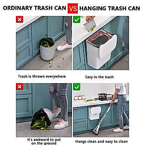 MegLob 9L Kitchen Wall Mounted Trash Can, 2.4 Gallon Compost Bin with Inner Bucket, Medium Modern Garbage Bin with Detachable Liner Bucket and Handle,White